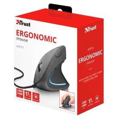 Mouse Trust Vertical Ergonômico Verto, LED Azul, 6 Botões - 22885
