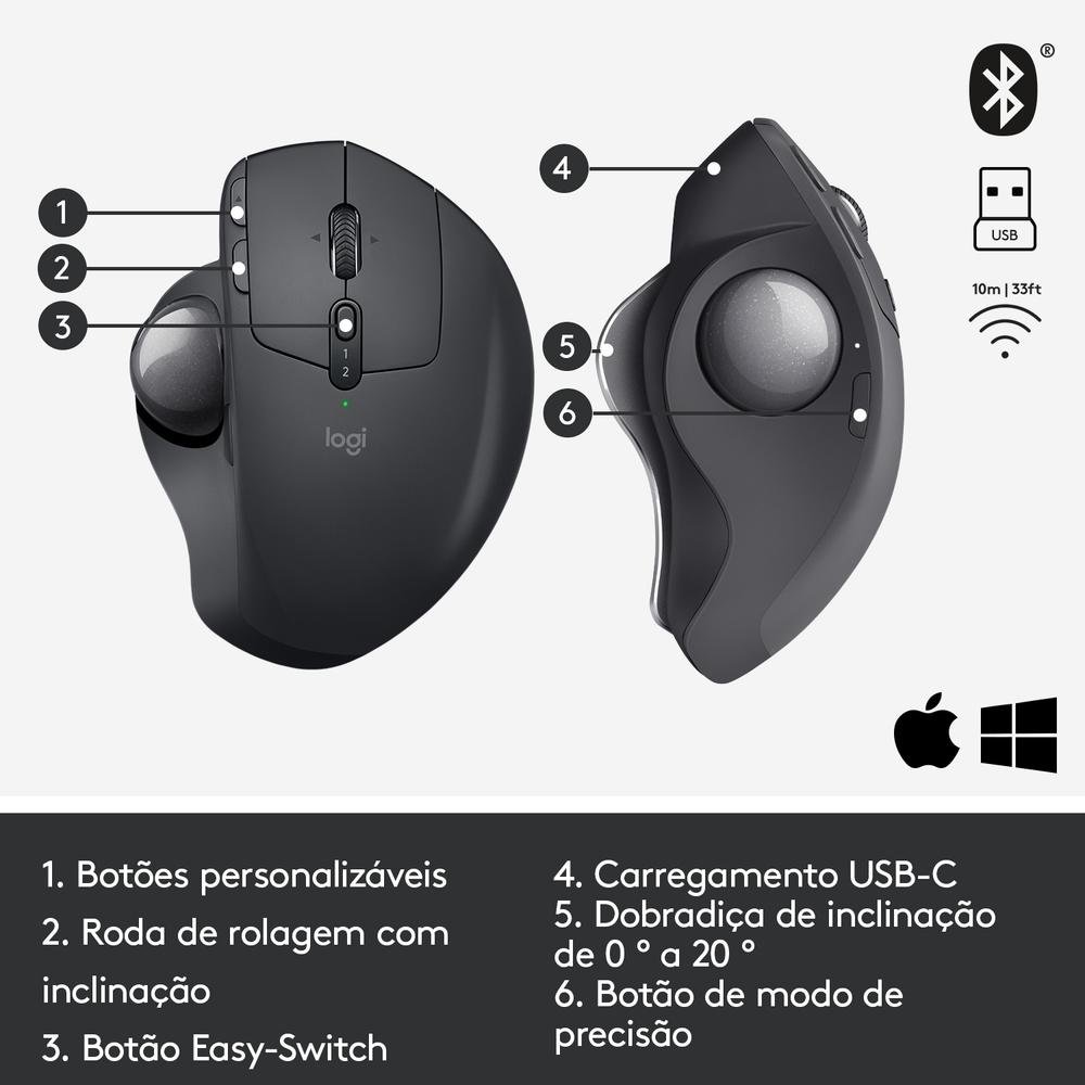 Mouse Logitech MX Ergo Sem Fio | KaBuM!