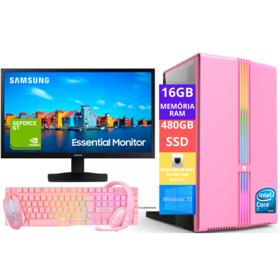 Pc Gamer I7 16GB GT610 Rosa Monitor 22 Kit KaBuM