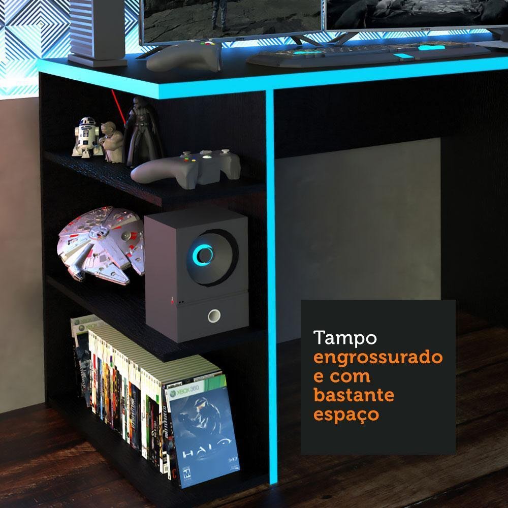 Mesa Computador Gamer Madesa Preto e Azul KaBuM