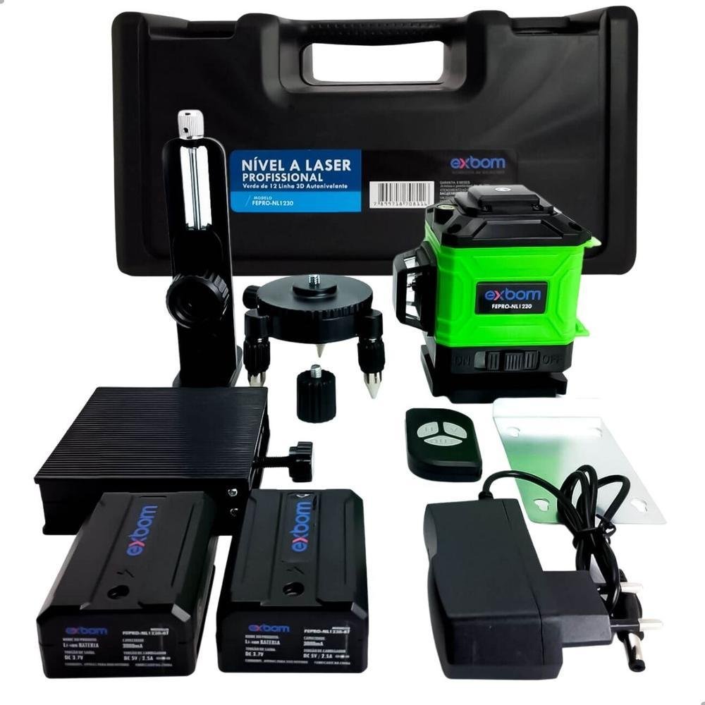 Mini Nível Laser Verde 3D Exbom 12 KaBuM