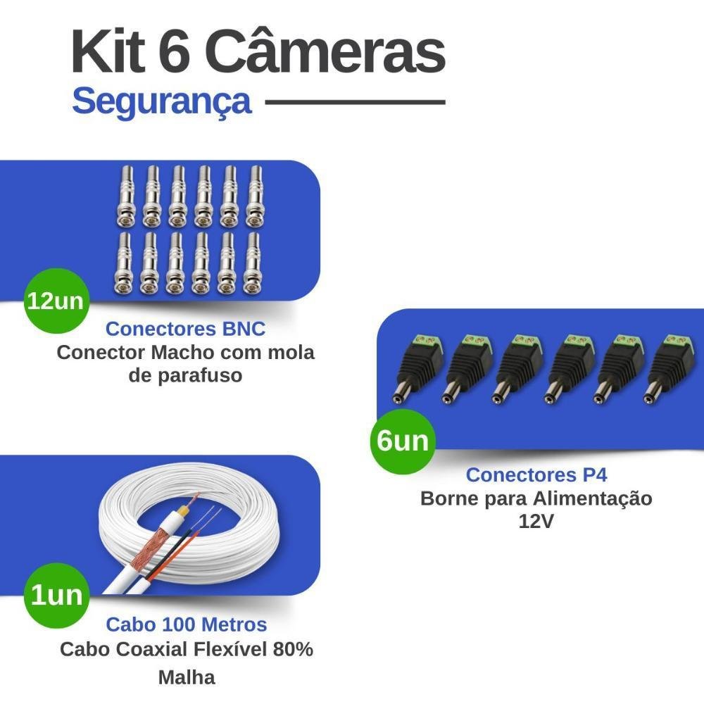 Kit 6 Câmeras Viso Noturna Colorida KaBuM